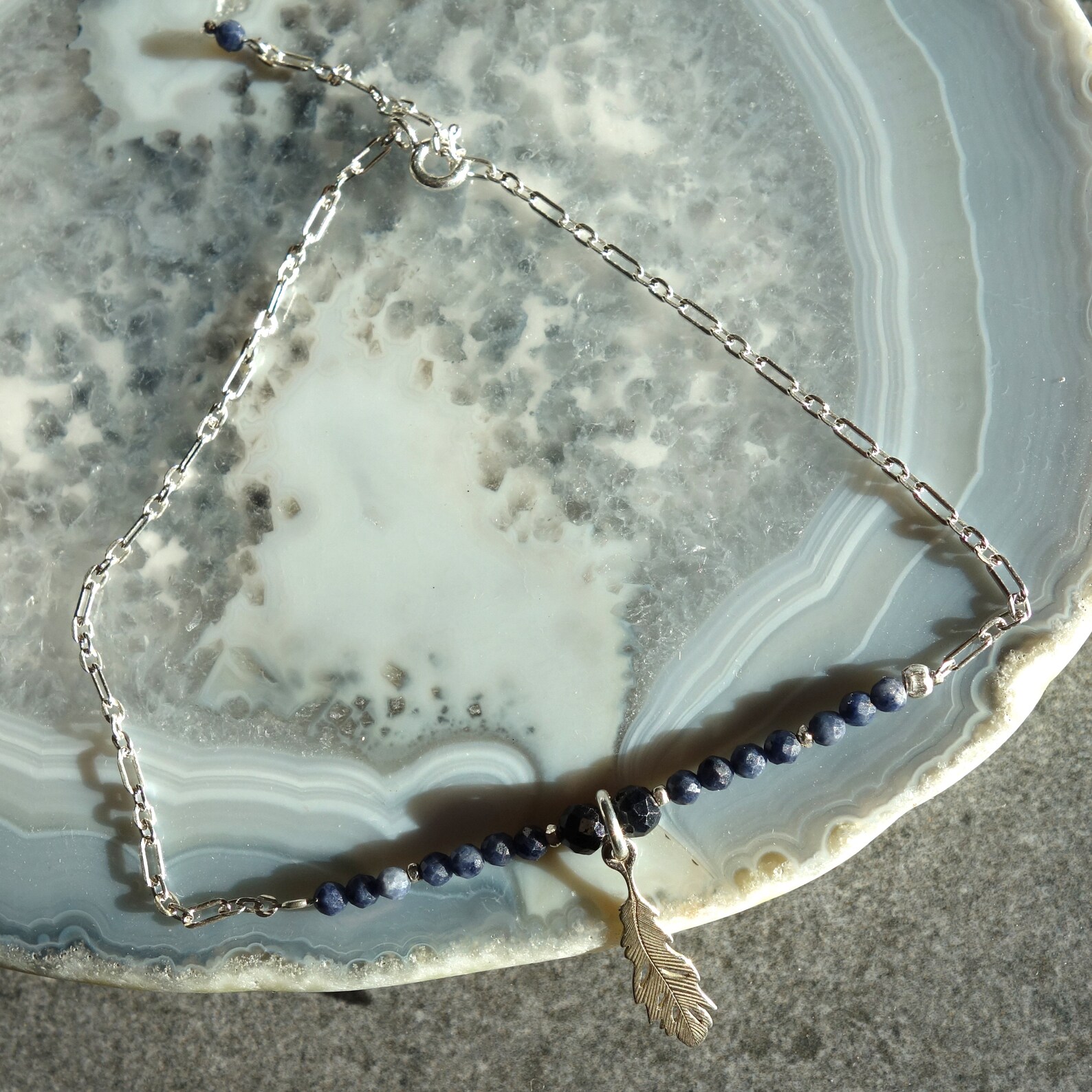 Gemstone Anklet With Sapphire and Silver Chain Sterling - Etsy