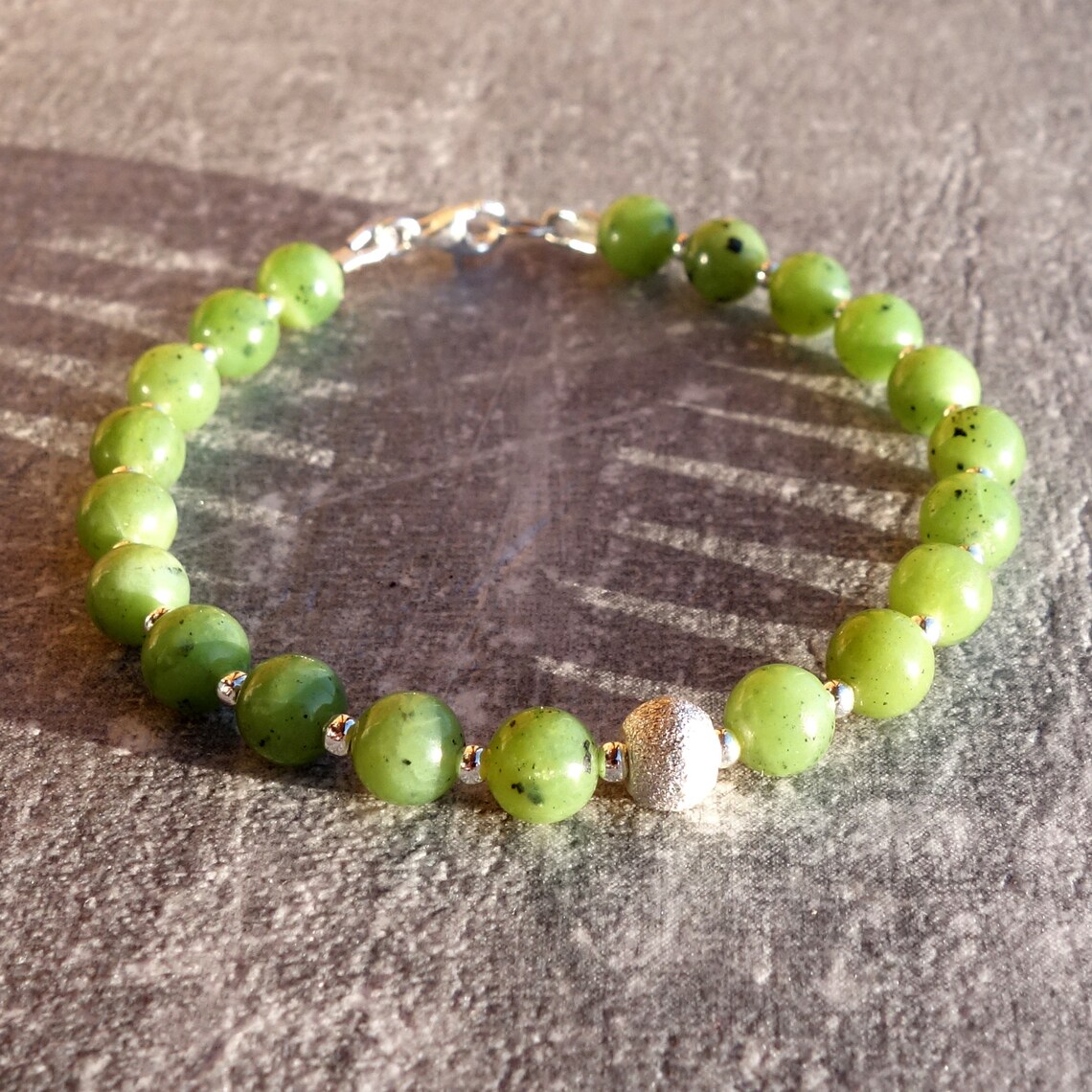 Genuine Nephrite Bracelet With Silver Beads Jade Bracelet - Etsy