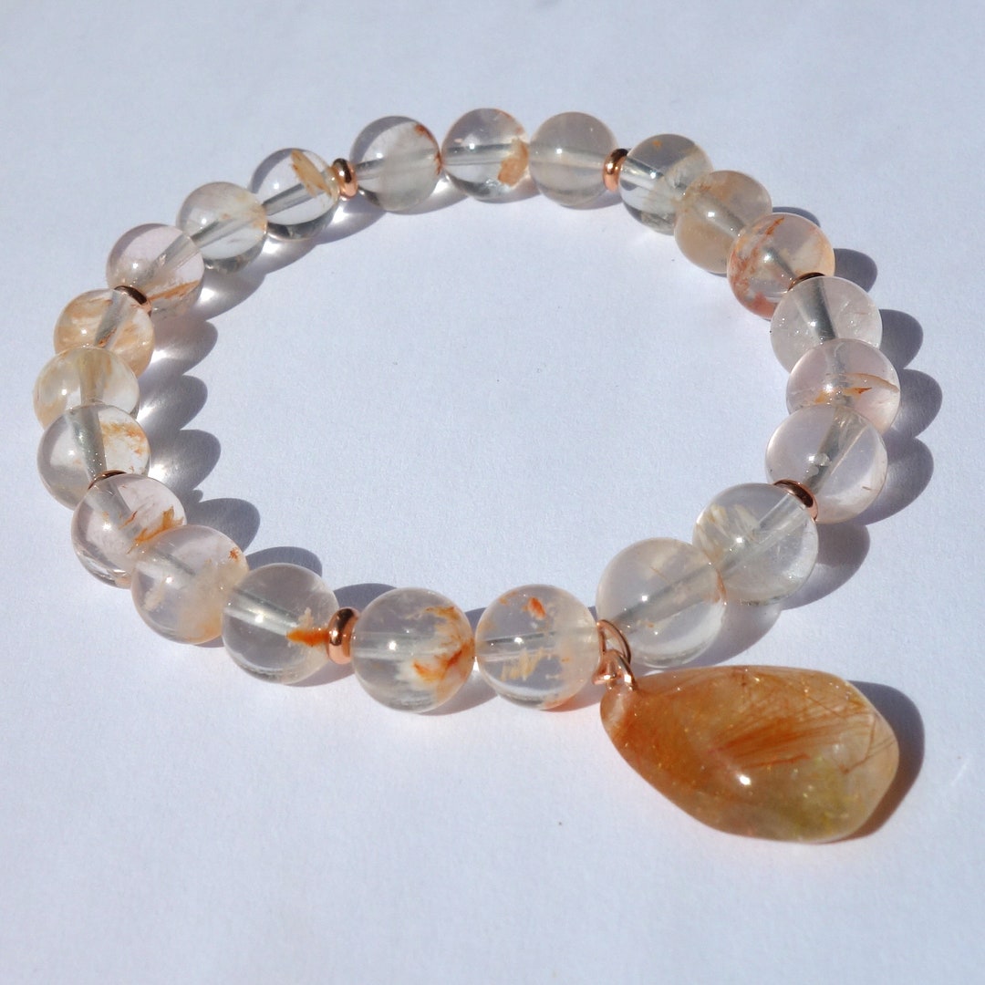 Quartz With Inclusions Bracelet, Rutil Quartz Bracelet, Genuine Rutile ...