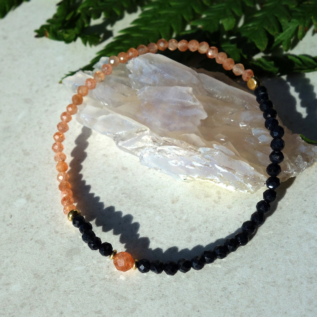 Sunstone and Sapphire Bracelet, Natural Good Quality Sparkling Sunstone ...