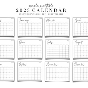 2023 Simple Calendar, Printable Monthly Calendar, Black and White - Etsy