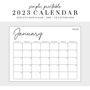 2023 Simple Calendar, Printable Monthly Calendar, Black and White - Etsy