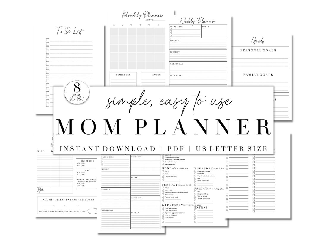 Simple Mom Planner, Weekly and Monthly Planner, Cleaning Schedule ...