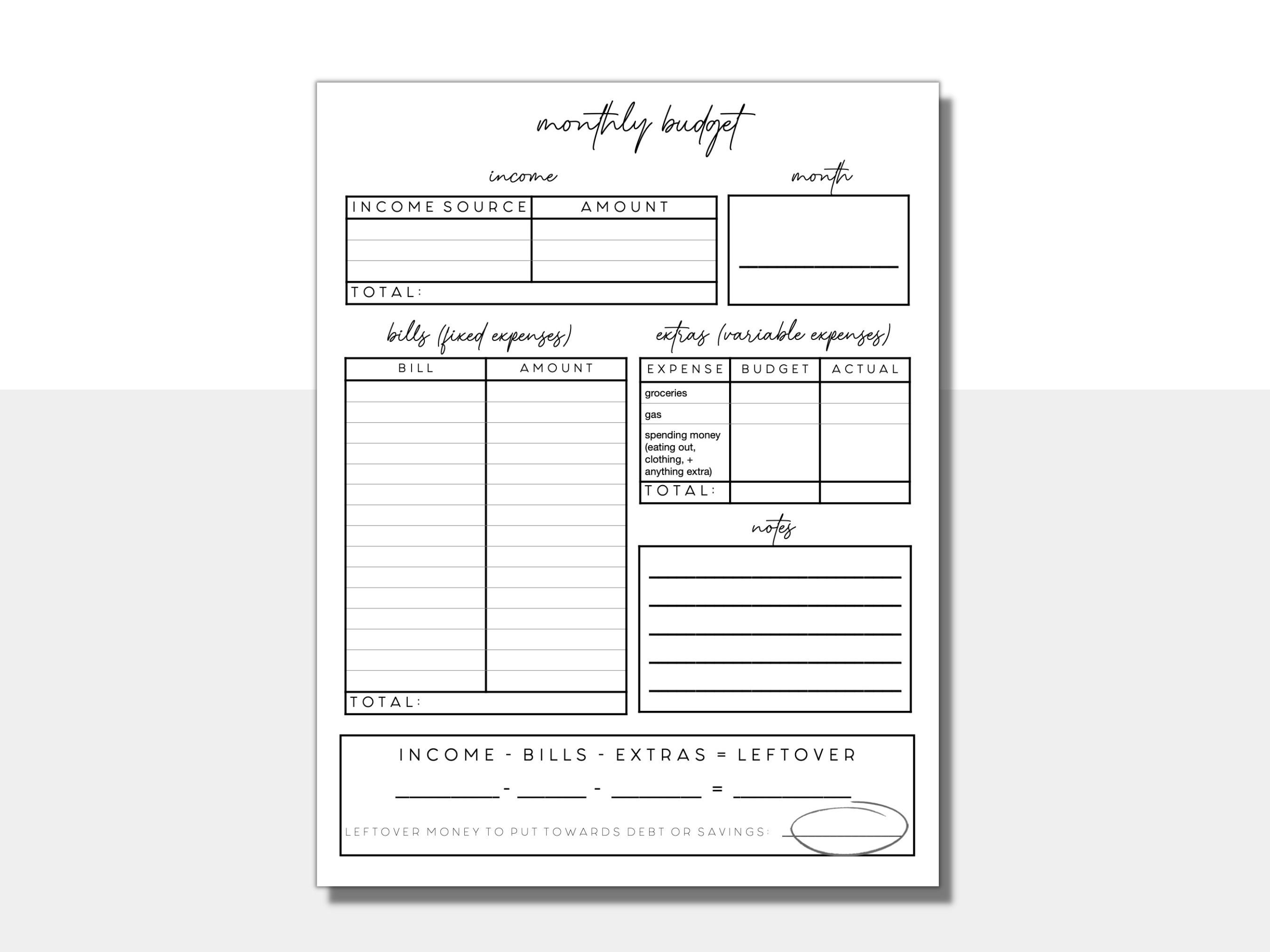 Simple Monthly Budget, Printable Monthly Budget - Etsy