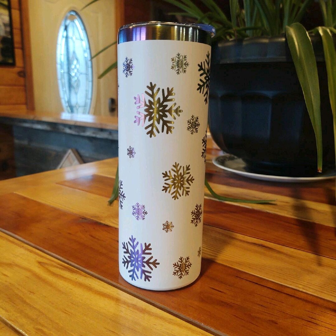 20oz Rainbow Skinny Snowflake Design Tumbler. Laser Engraved, Vacuum ...