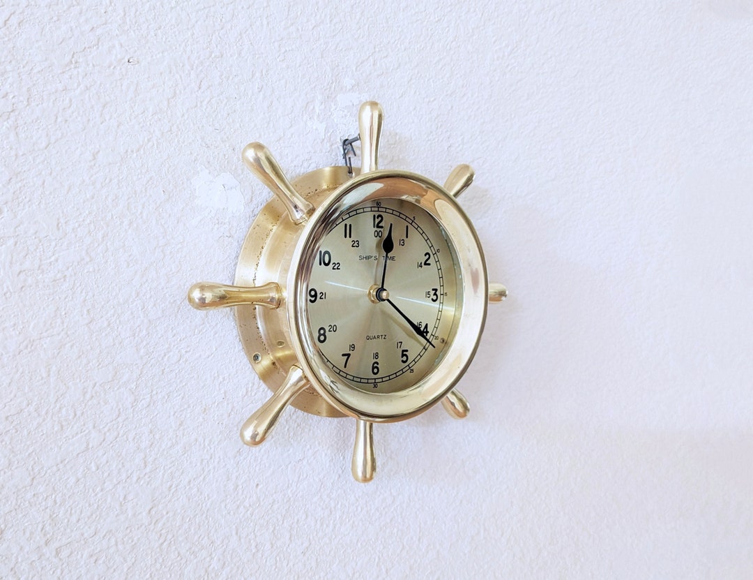 Vintage / Antique Solid Brass Ship's Time Clock Co “helmsman” Ships ...