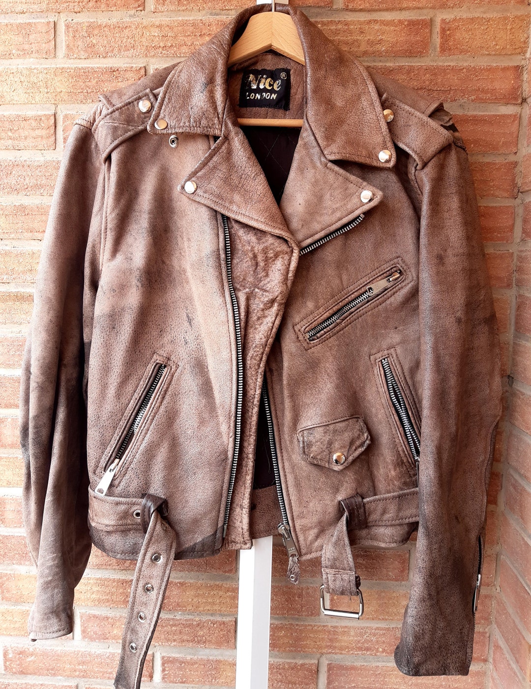 Men's Vintage Brown Leather Biker Punk Rock Jacket - Etsy