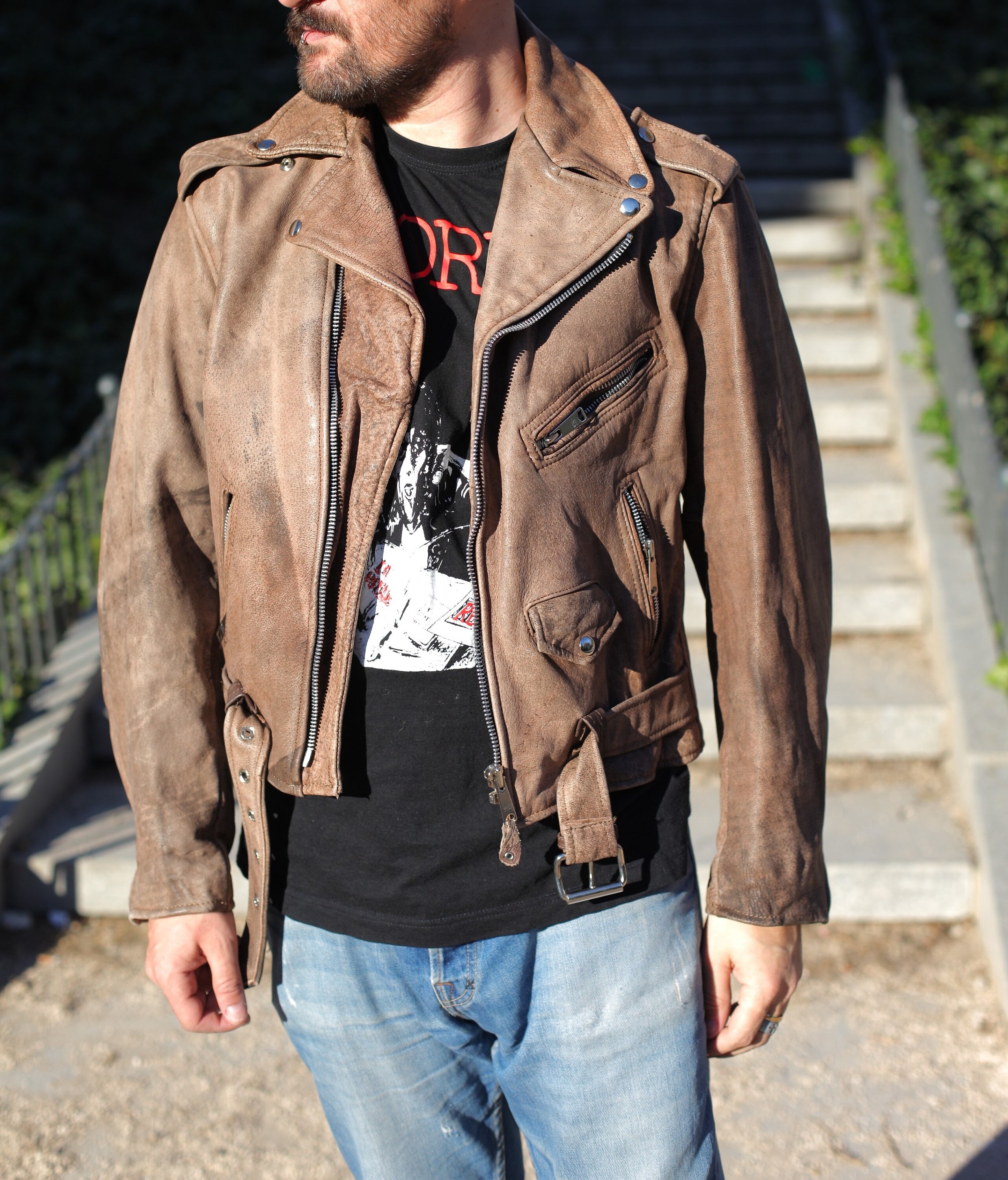Men's Vintage Brown Leather Biker Punk Rock Jacket - Etsy