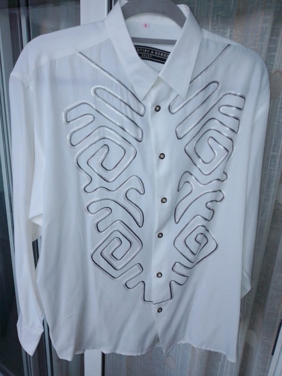 Amazing vintage men 80s Italian-style White shirt wit… - Gem
