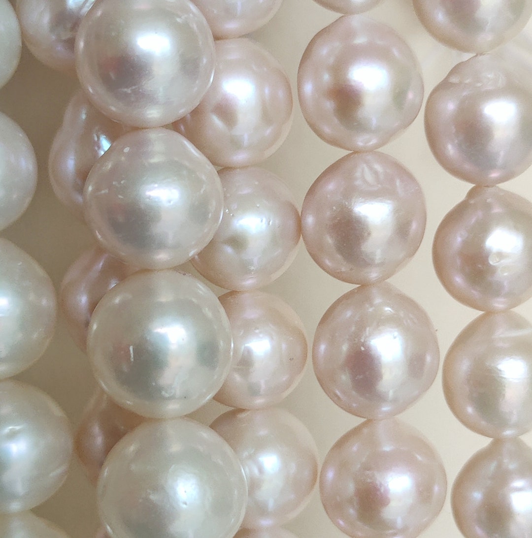 White Ivory Large Nucleated Round Baroque Genuine Freshwater Pearls ...
