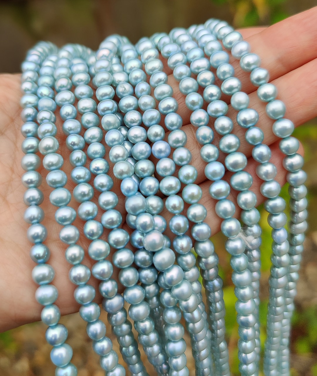 Pale Turquoise Blue Pearls Near Round Genuine Freshwater Beads for ...
