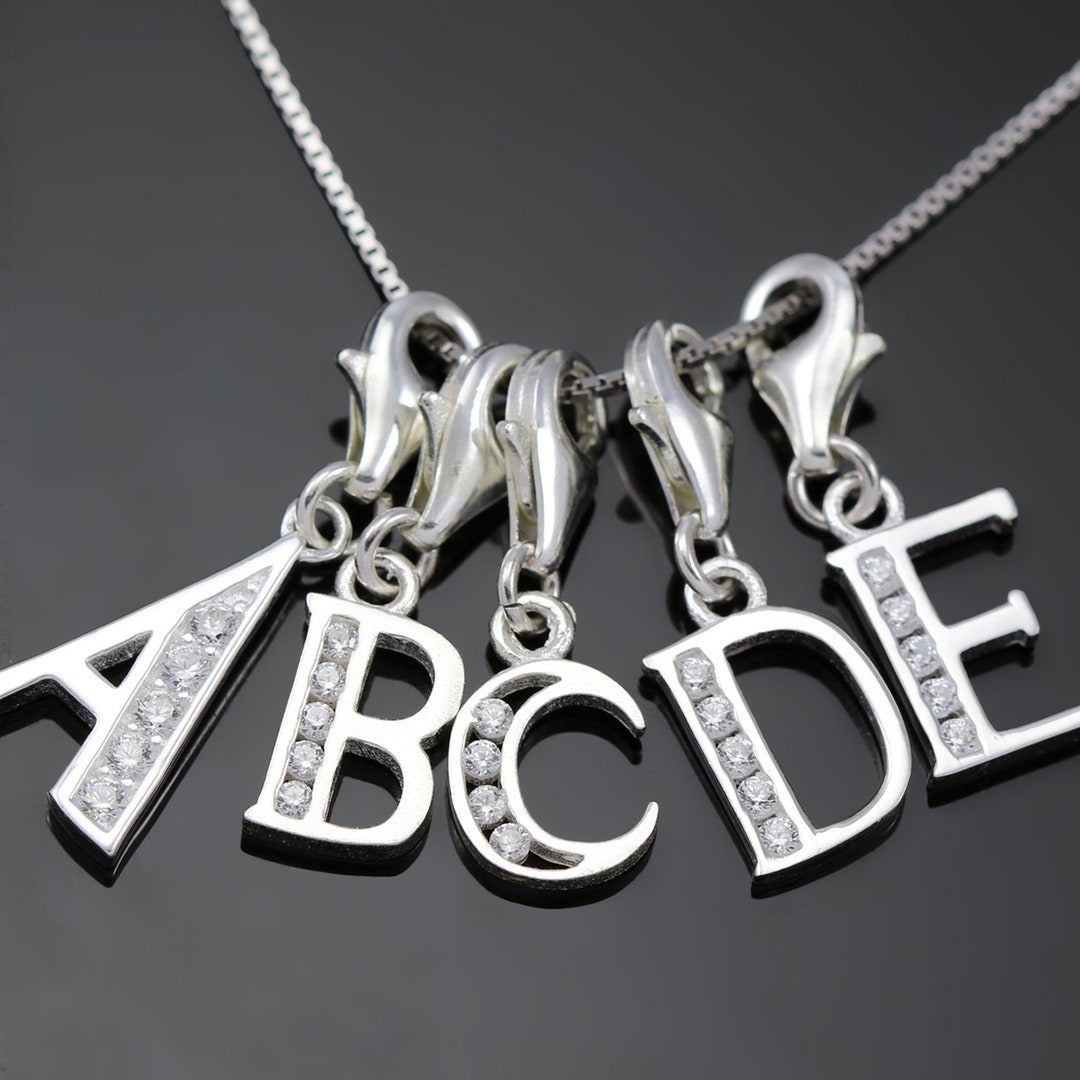 Solid 925 Sterling Silver Alphabet Letter Charm Clip on With Lobster ...