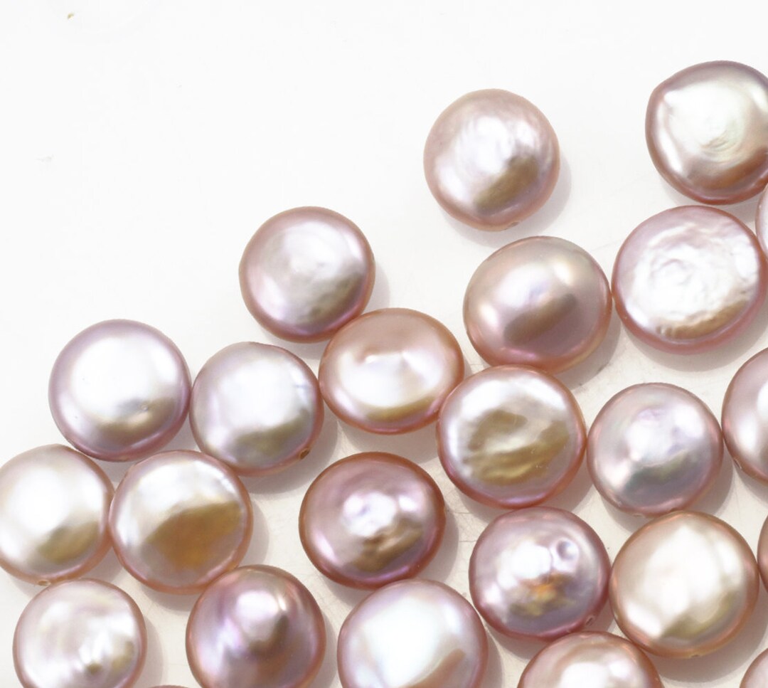 Dusty Oyster Pink Coin Flat Round Disc Cultured Freshwater Loose Pearls ...