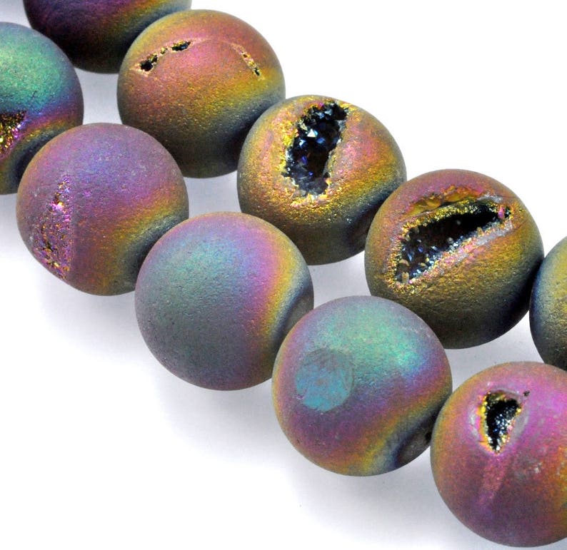 Titanium Coated Druzy Quartz Agate Round Gemstone Beads for - Etsy UK