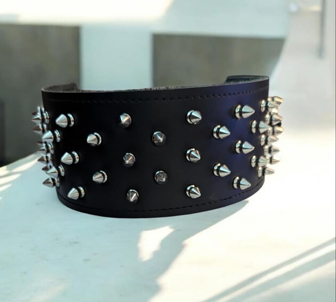 3" Wide Leather Spiked Collar for XL Dogs, Mastiff, Pit Bull, Cane ...