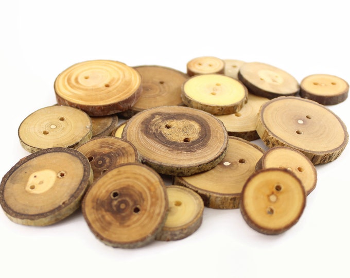 20 Pcs Mixed Medium and Large Hardwood Buttons, Button Grab Bag, Button ...