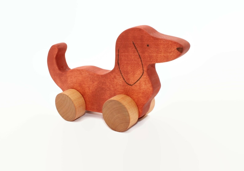 Wooden Toy Dog on Wheels – Natural Animal Push Toy for Kids, Montessori ...