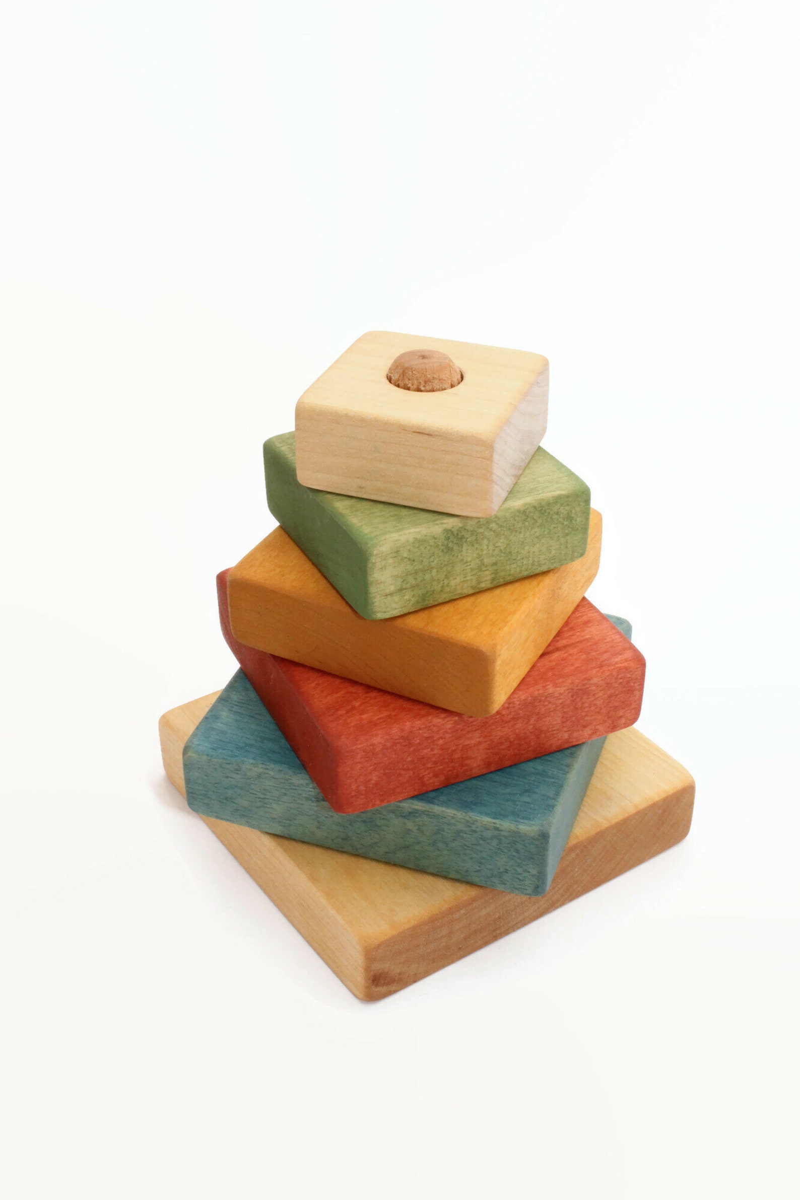 Wooden Pyramid Square Stacking Toy Coloured Learning Toy - Etsy
