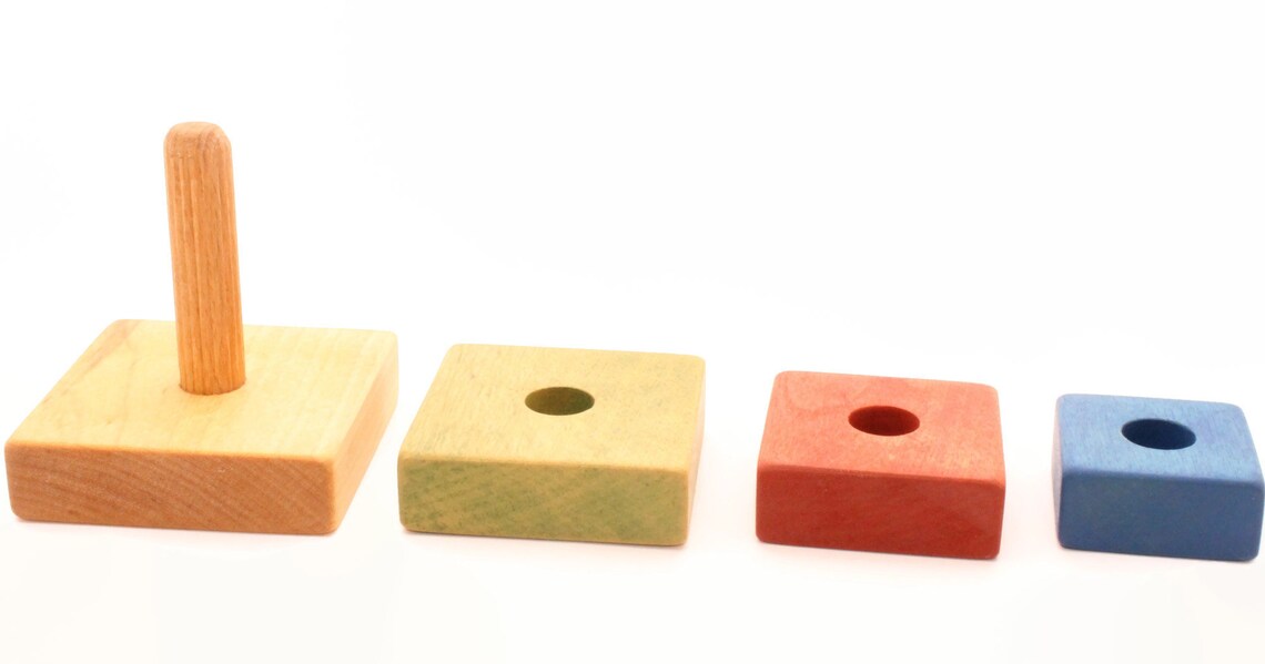 Wooden Pyramid Square Stacking Toy Colourful Learning | Etsy
