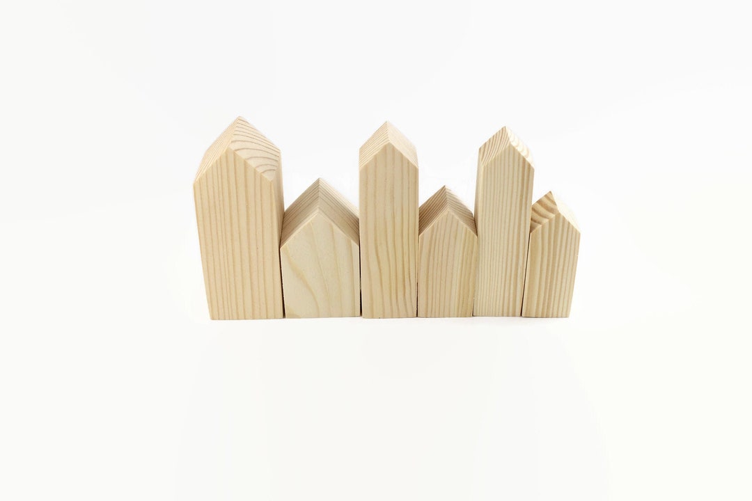 Set of 6 Wooden Houses. Unfinished Wood House. for Crafts Painting ...
