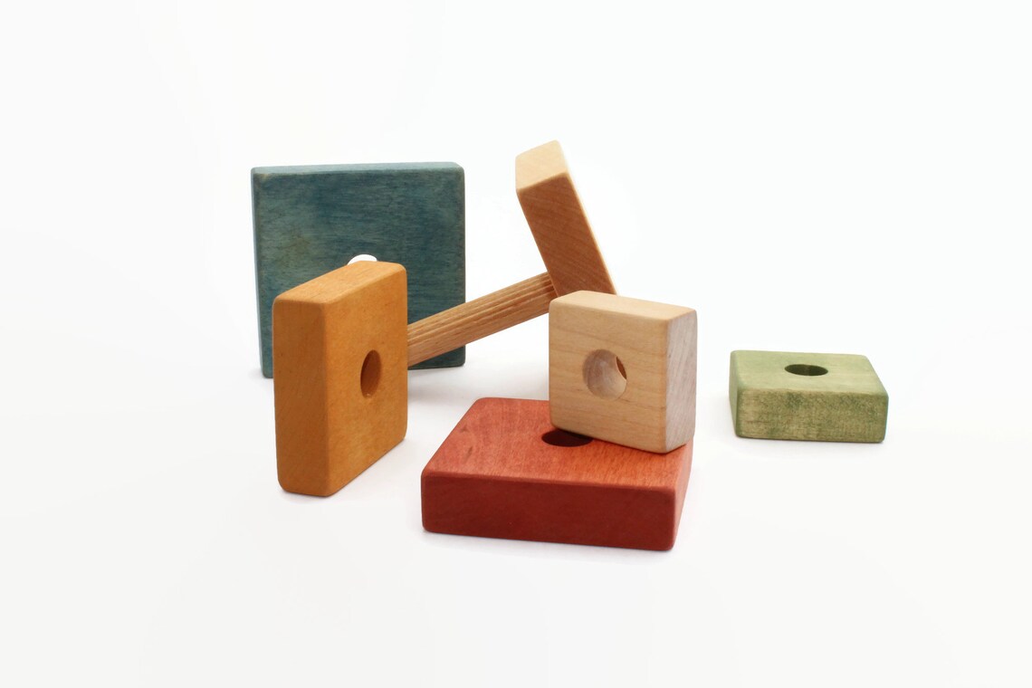 Wooden Pyramid Square Stacking Toy Coloured Learning Toy - Etsy