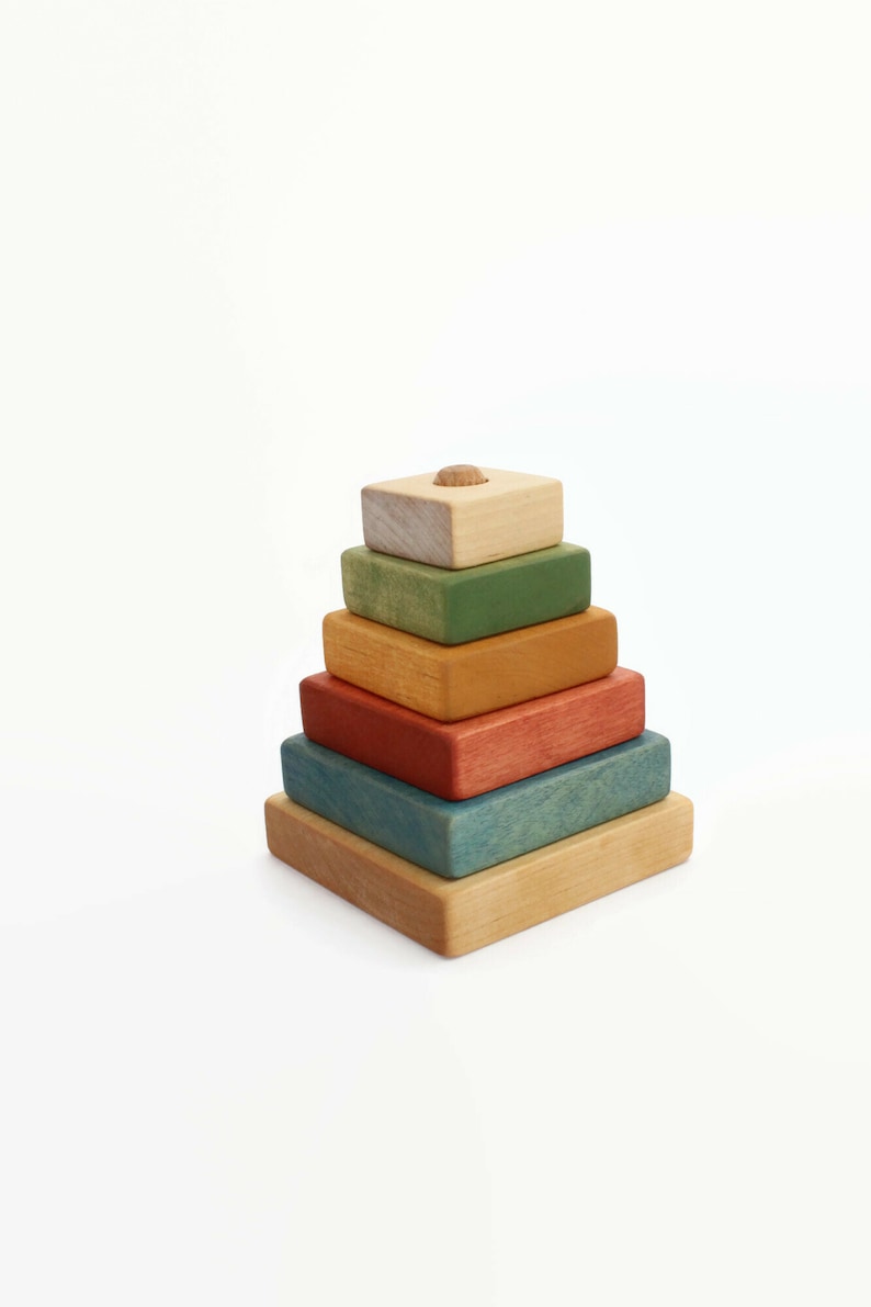 Wooden Pyramid Square Stacking Toy Coloured Learning Toy - Etsy