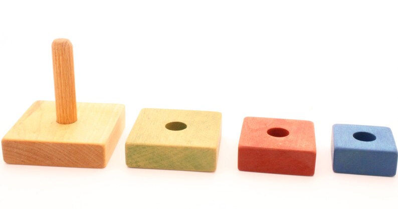 Wooden pyramid Square stacking toy Colourful Learning | Etsy