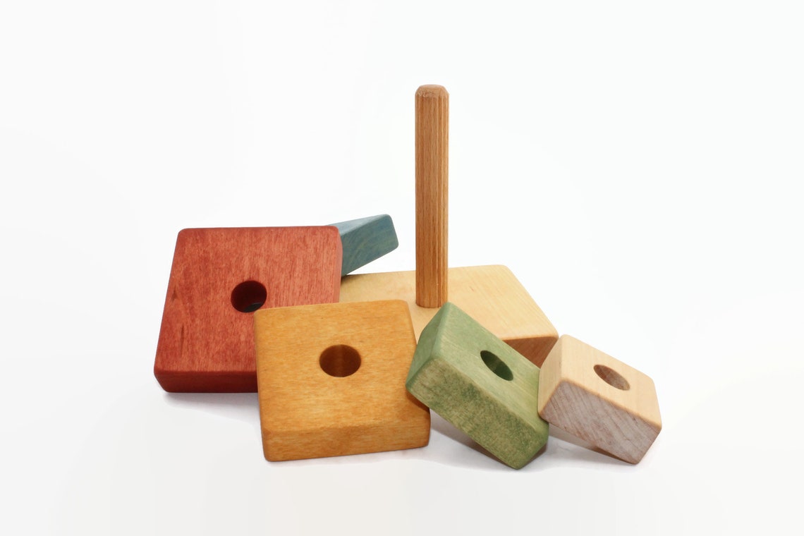 Wooden Pyramid Square Stacking Toy Coloured Learning Toy - Etsy