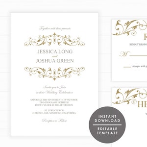 Printable Gold Wedding Invitation Setgold Wedding - Etsy