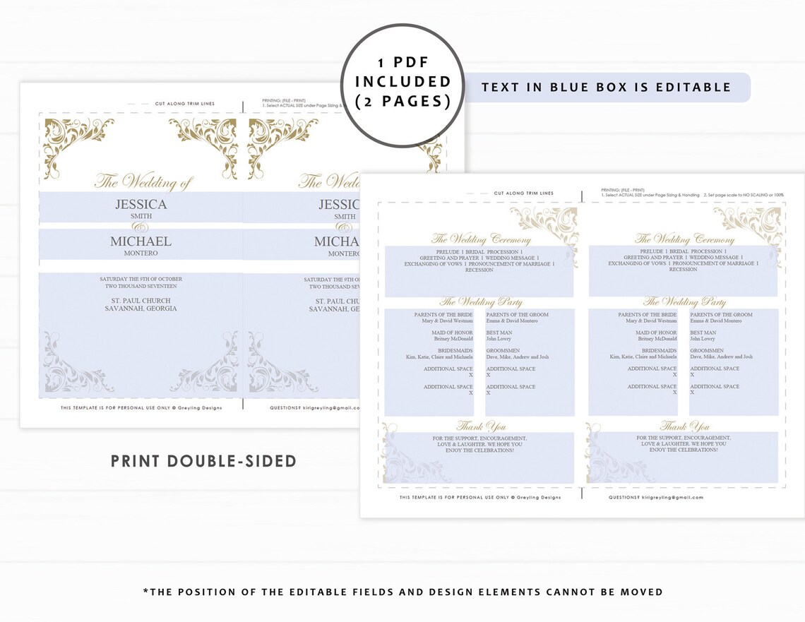 Printable Gold Wedding Program Template Gold Wedding Program - Etsy