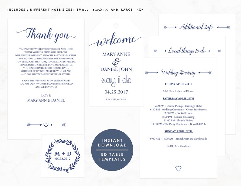 Navy Wedding Welcome Bag Note Navy Welcome Letter Welcome | Etsy