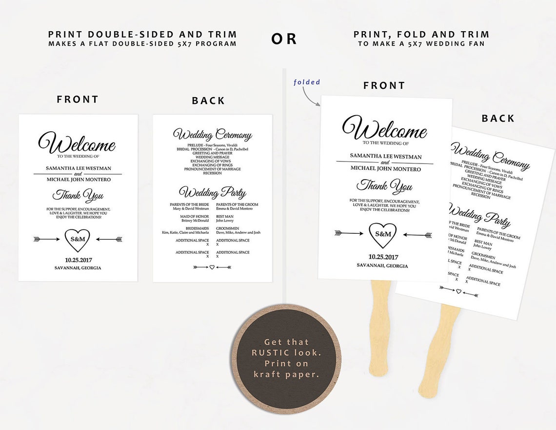 Rustic Wedding Program Template Printable Wedding Programs - Etsy
