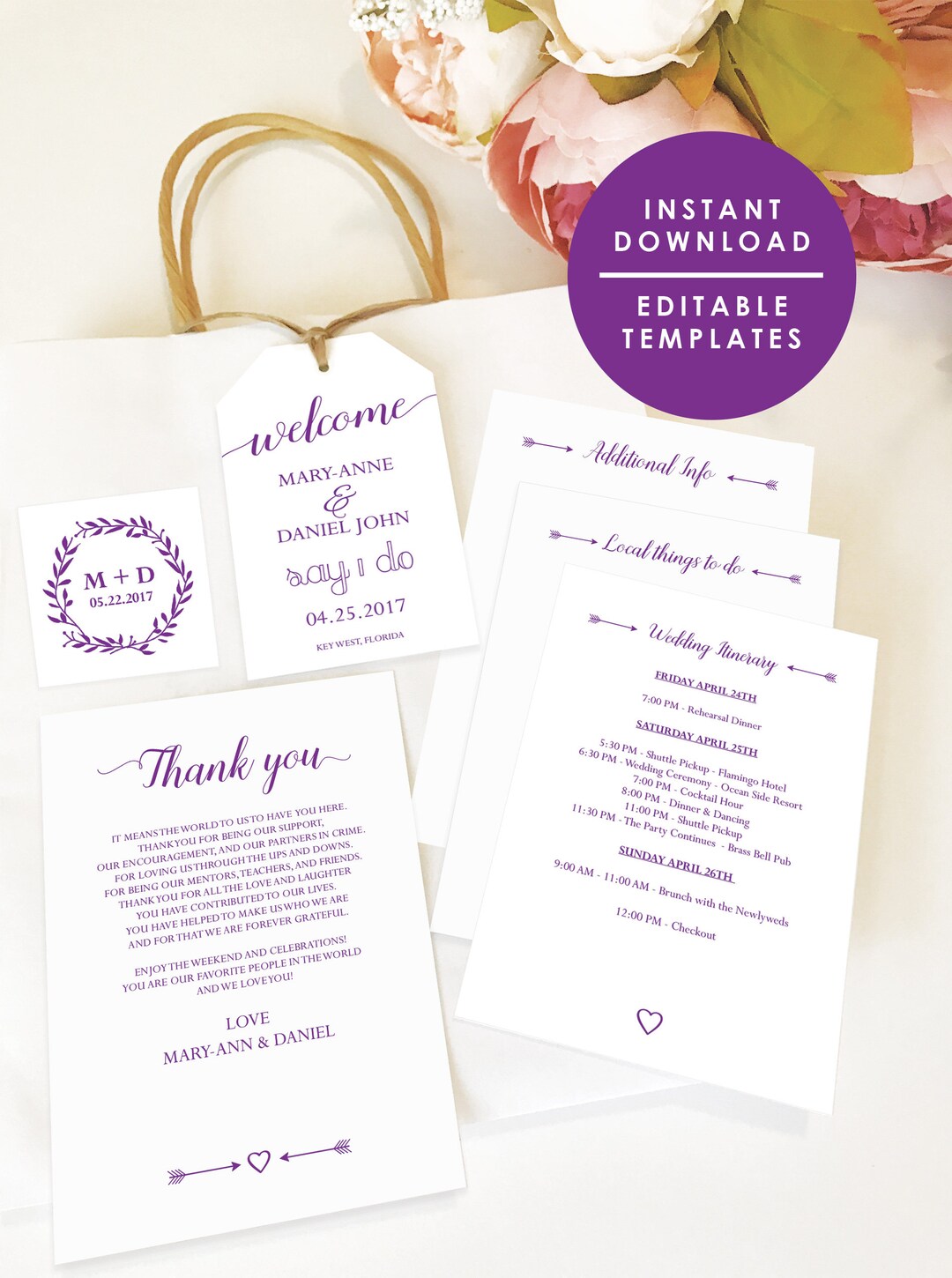 Welcome Bag Note,weekend Itinerary, Wedding Itinerary, Wedding Welcome ...