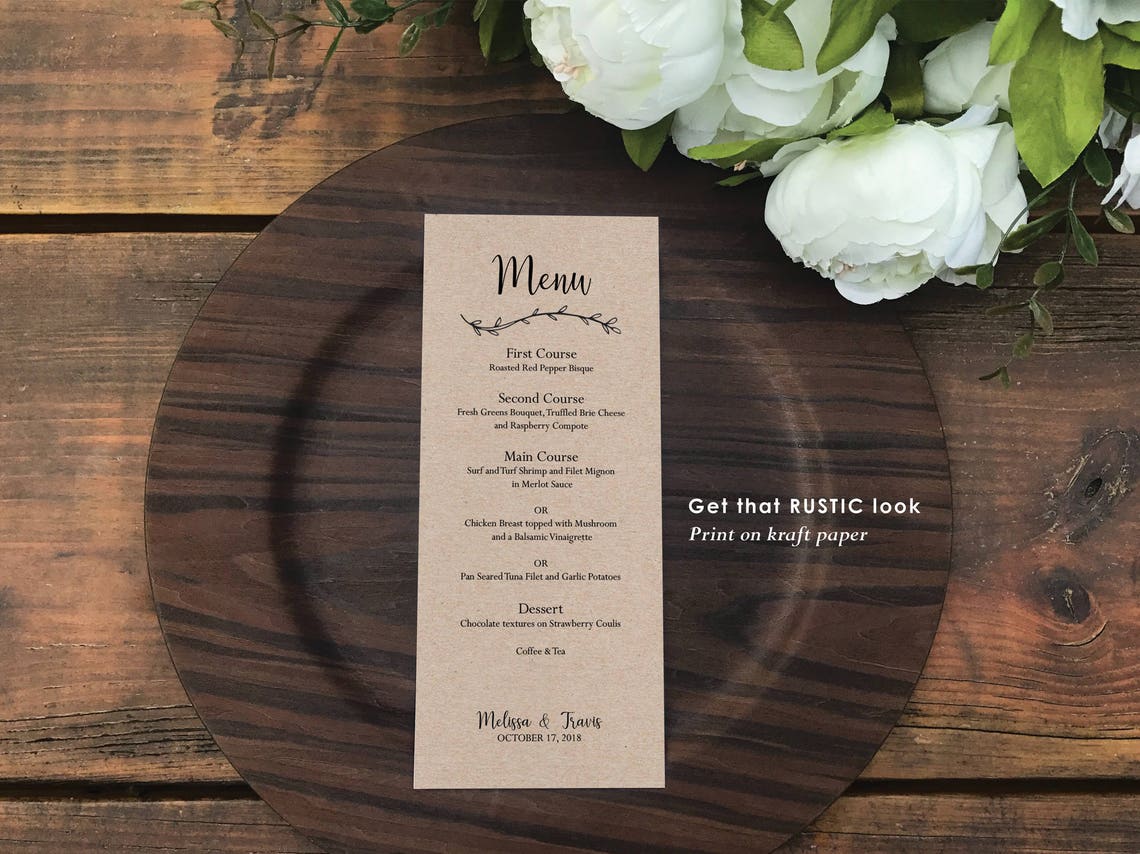 Rustic Menu Template Printable Wedding Menu Kraft Menu | Etsy