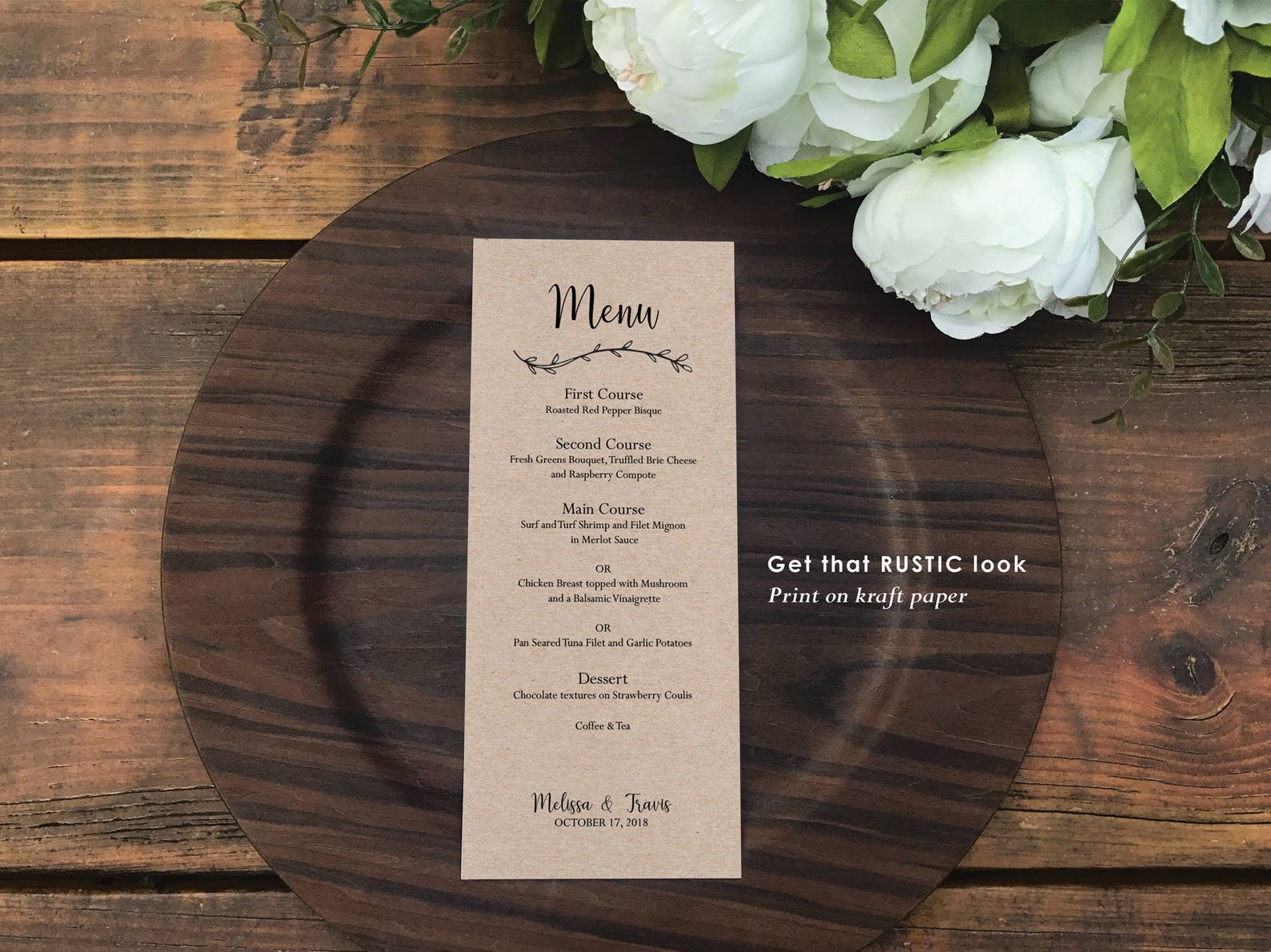Rustic Menu Template Printable Wedding Menu Kraft Menu | Etsy