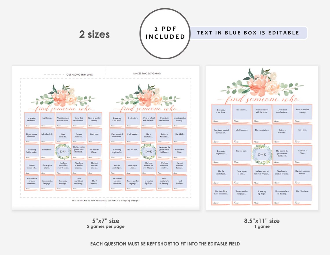 Wedding Reception Game Find Someone Who Game Wedding Guest | Etsy UK