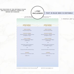 Wedding Menu, Mint Green Menu, Mint Menu,printable Menu,mint and Gold ...