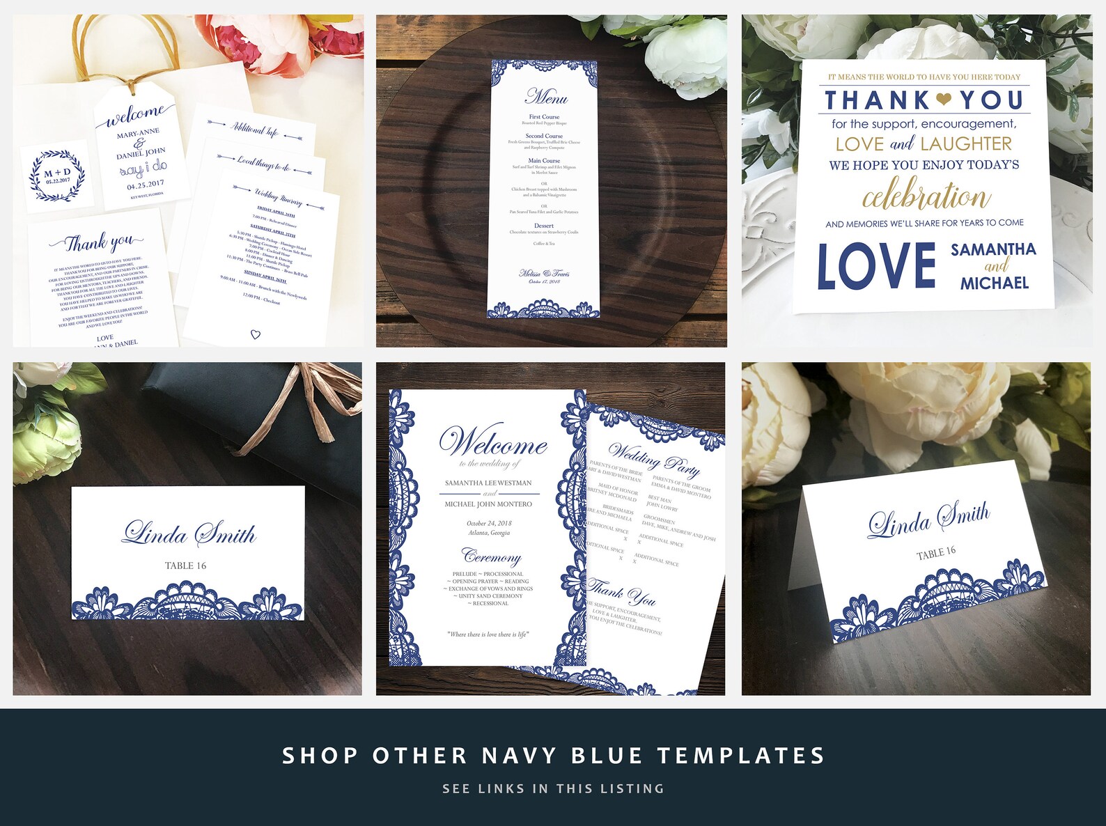 Navy Wedding Program Elegant Navy Wedding Program Printable - Etsy