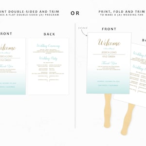 Blue and Gold Wedding Program, Beach Program Fan, Program Template ...
