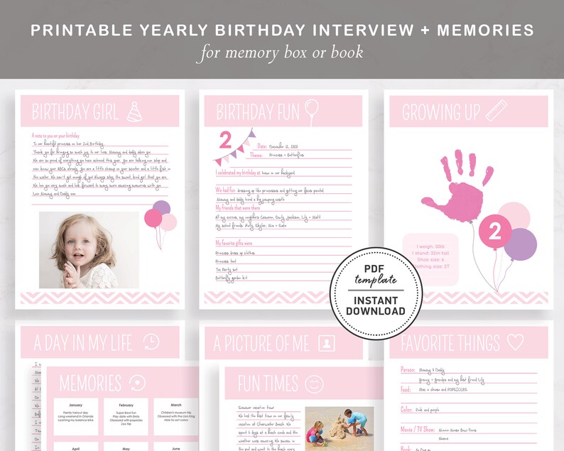Printable Birthday Interview Kids Memory Book Pages Memory - Etsy