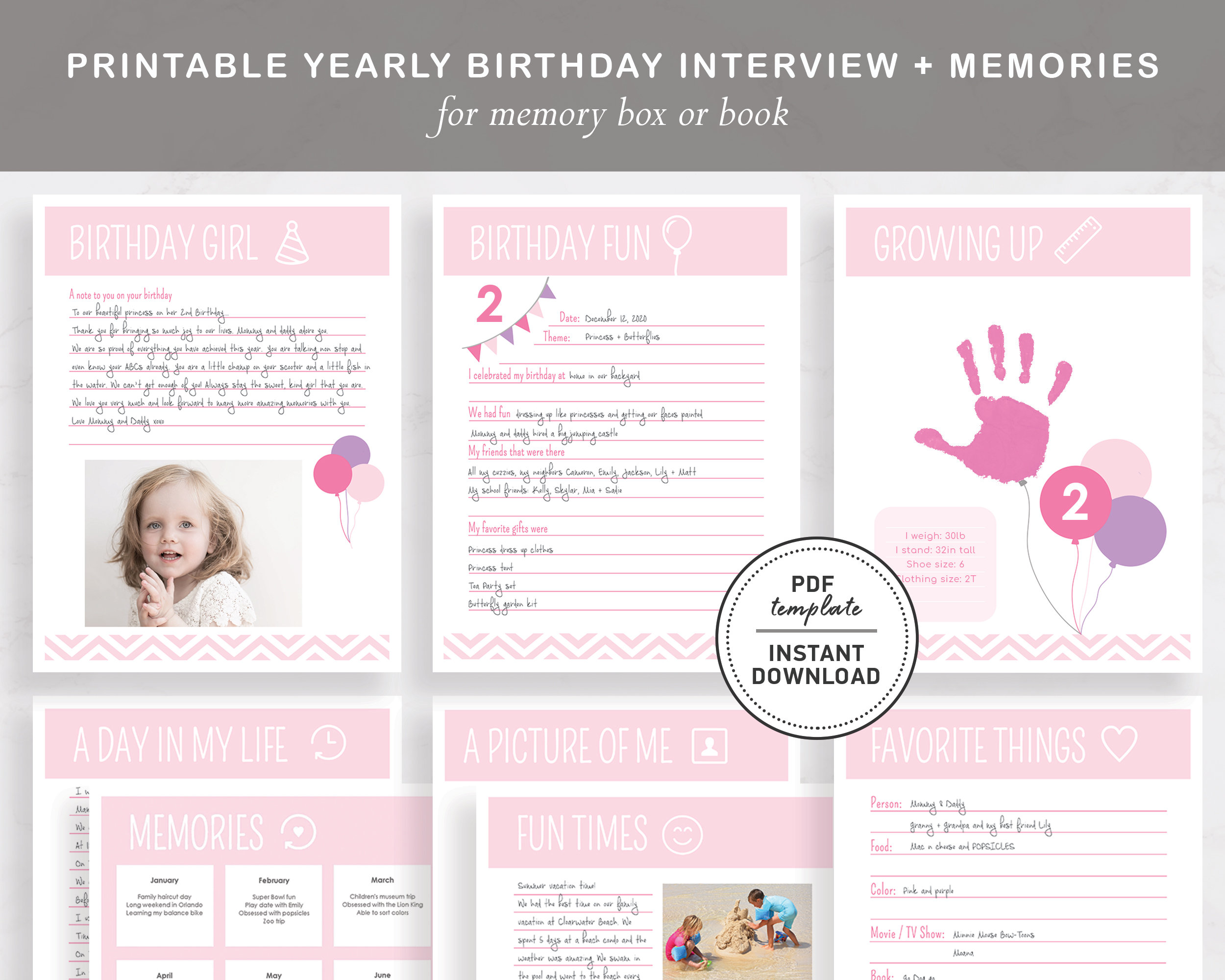 Printable Birthday Interview Kids Memory Book Pages Memory - Etsy