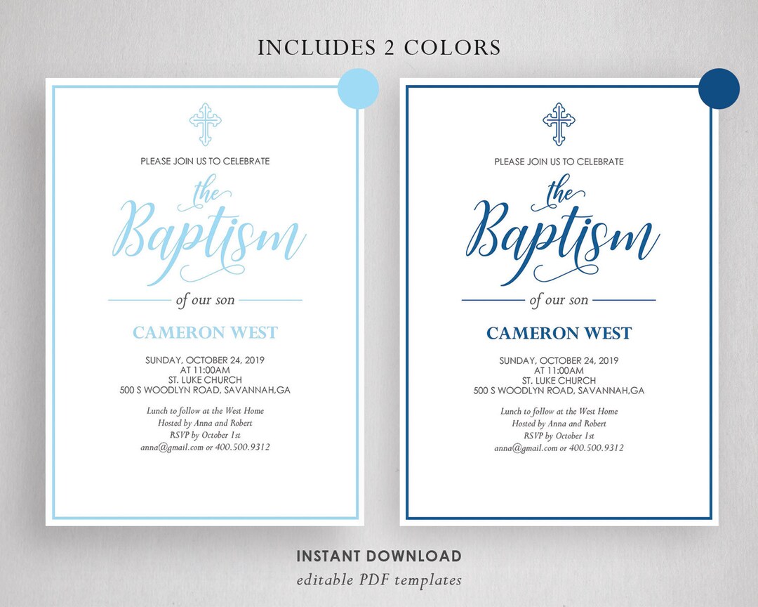 Calligraphy Baptism Invitation DIY Baptism Invite Editable - Etsy