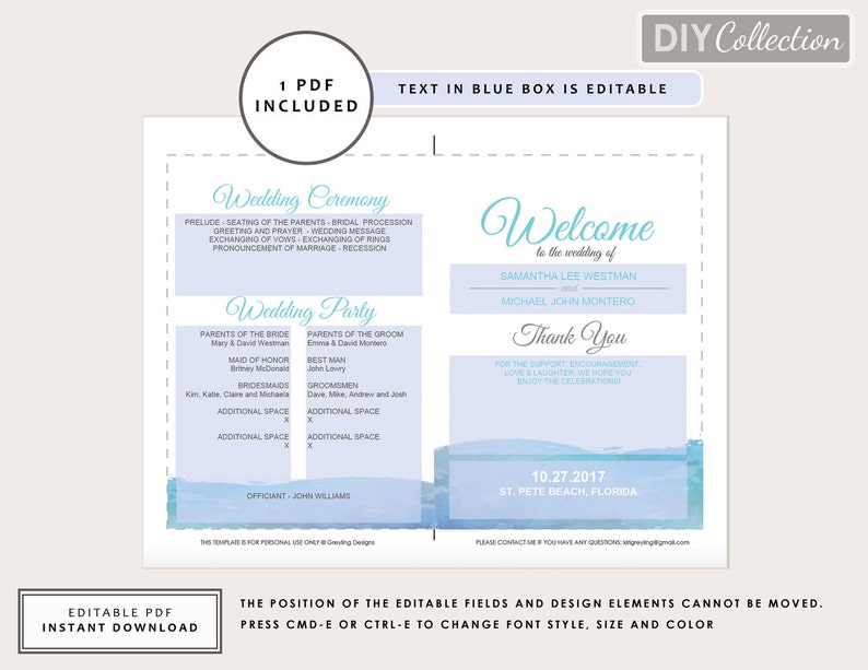 Printable Beach Program Beach Ceremony Fan Beach Program - Etsy