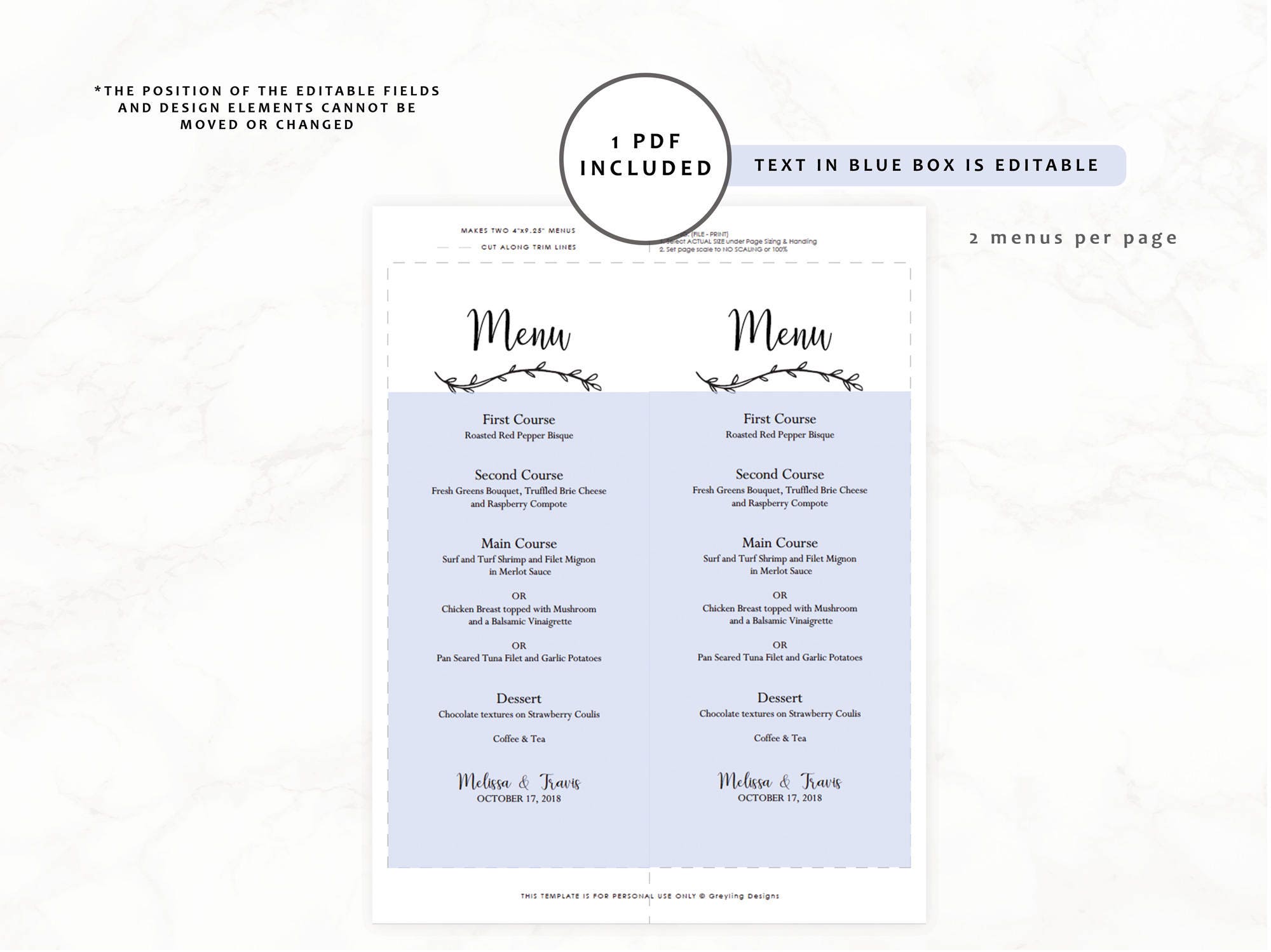 Rustic Menu Template Printable Wedding Menu Kraft Menu - Etsy
