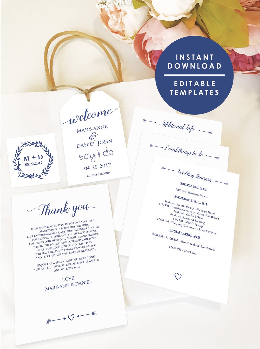 Navy Wedding Welcome Bag Note, Navy Welcome Letter, Welcome Tag ...