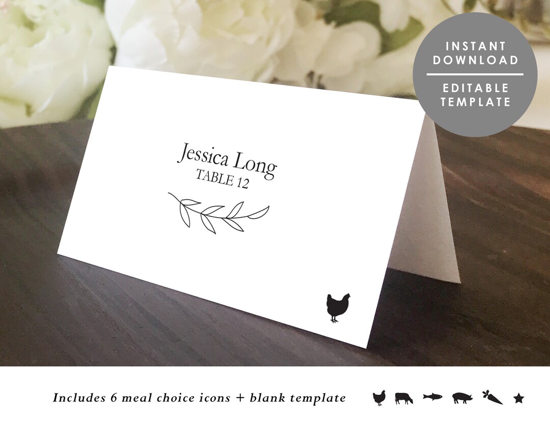 Place Cards With Meal Choice,printable Place Cards,diy Place Cards,meal ...