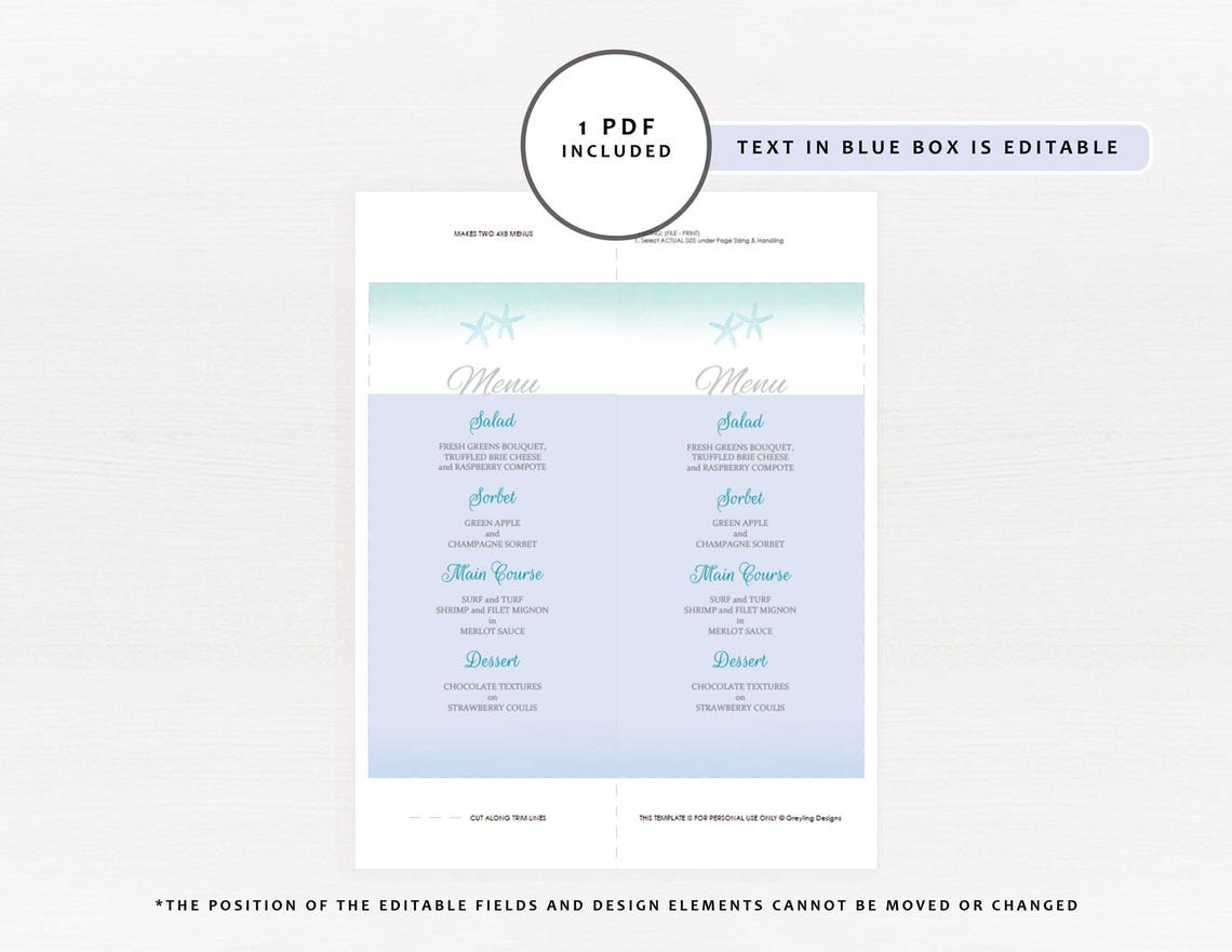 Printable Beach Wedding Menu Destination Wedding Menu Beach | Etsy