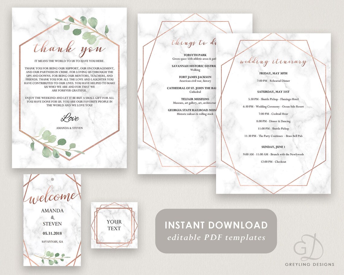 Printable Welcome Note Modern Welcome Letter Marble Wedding - Etsy