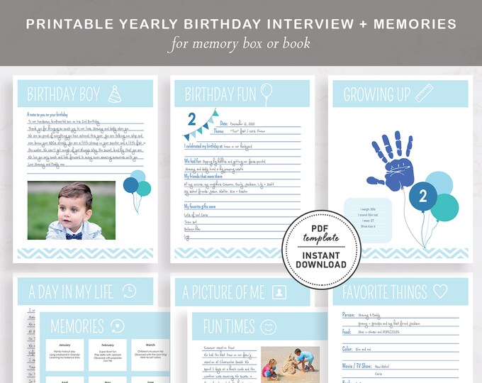 Printable Birthday Interview, Kids Memory Book Pages, Memory Box Pages ...