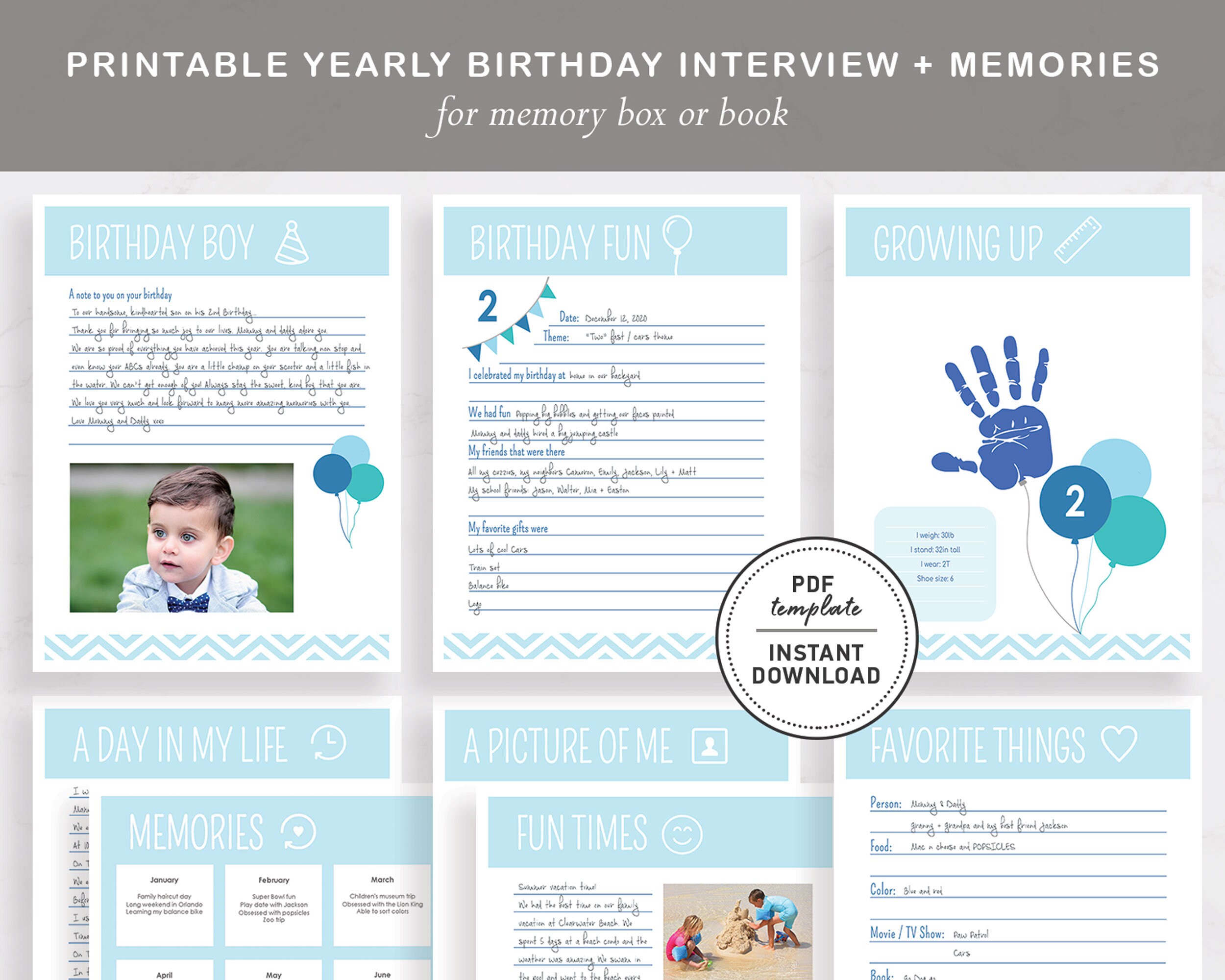 Printable Birthday Interview Kids Memory Book Pages Memory - Etsy